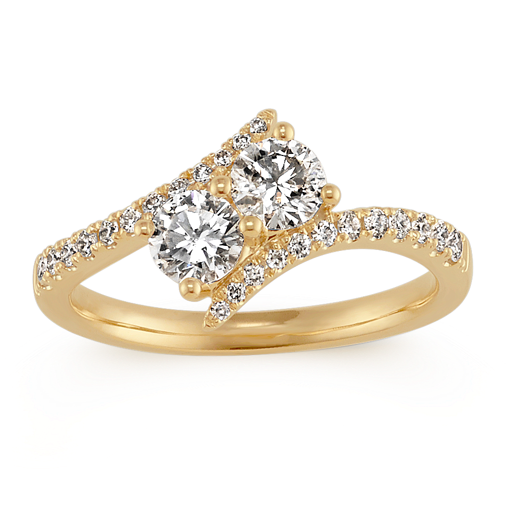Two-Stone Round Diamond Swirl Ring 14k Yellow Gold | Shane Co.
