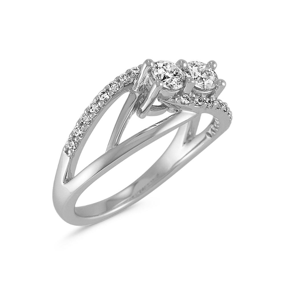 Two-Stone Round Diamond Swirl Ring in 14k White Gold | Shane Co.