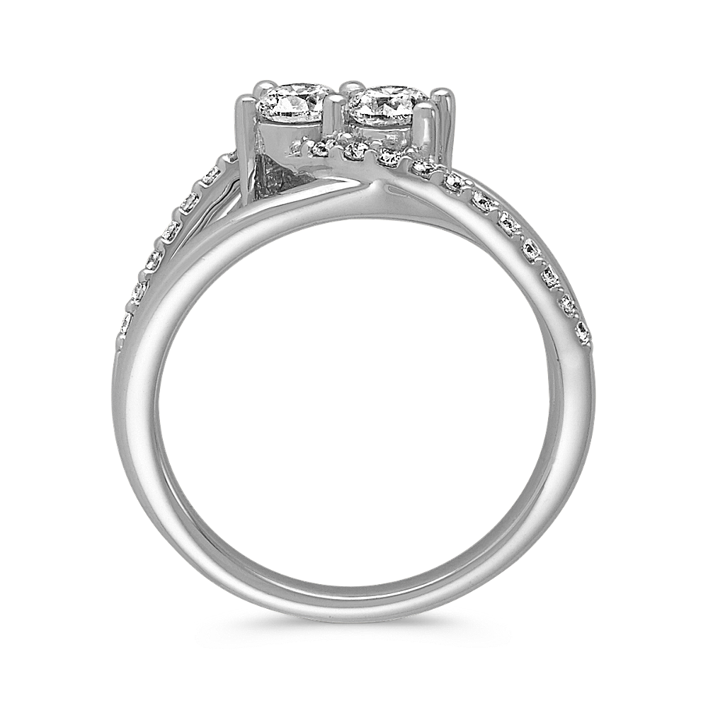 Two-Stone Round Diamond Swirl Ring in 14k White Gold | Shane Co.