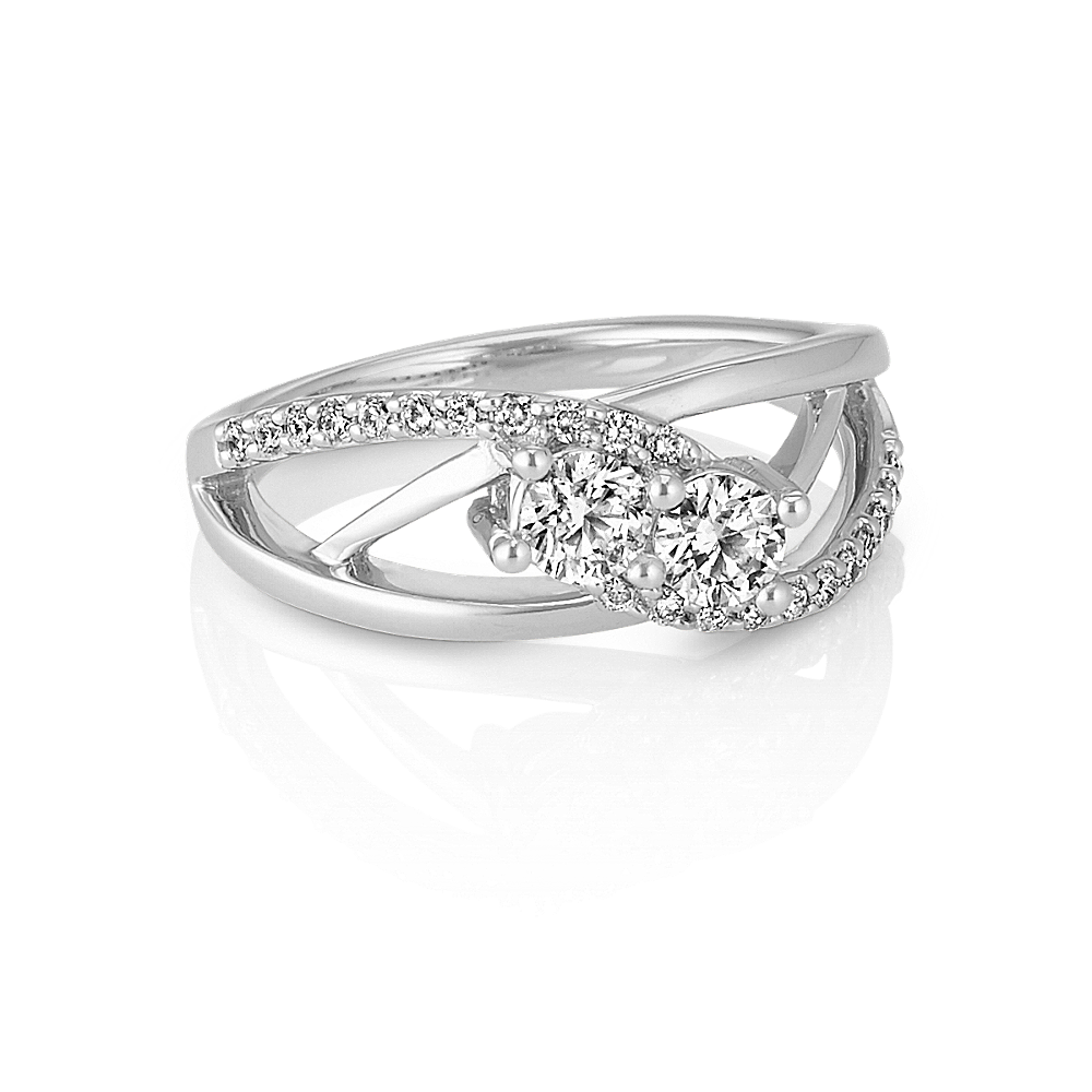 Two-Stone Round Diamond Swirl Ring in 14k White Gold | Shane Co.