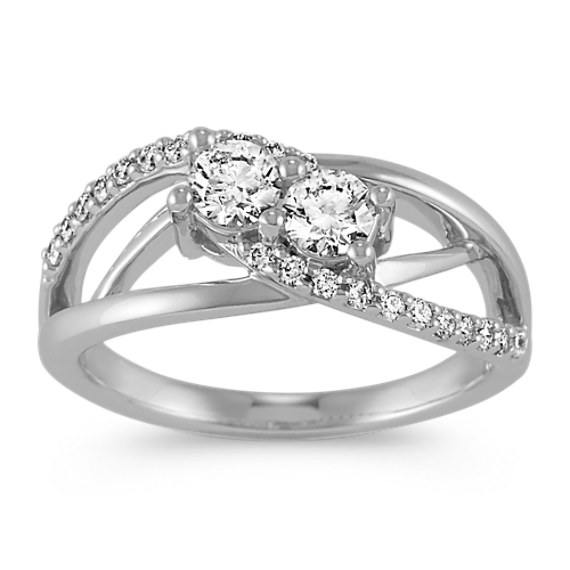 Two-Stone Round Diamond Swirl Ring in 14k White Gold | Shane Co.