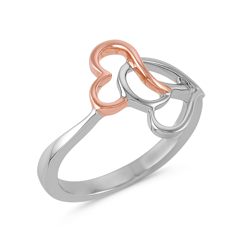 Two-Tone Sterling Silver and Gold Double Heart Ring | Shane Co.