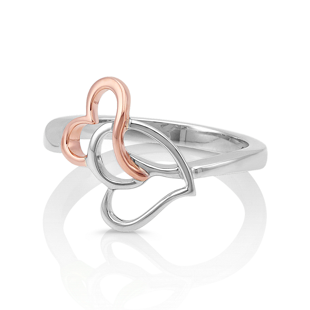 Two-Tone Sterling Silver and Gold Double Heart Ring | Shane Co.