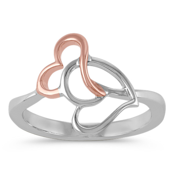 Two-Tone Sterling Silver and Gold Double Heart Ring | Shane Co.