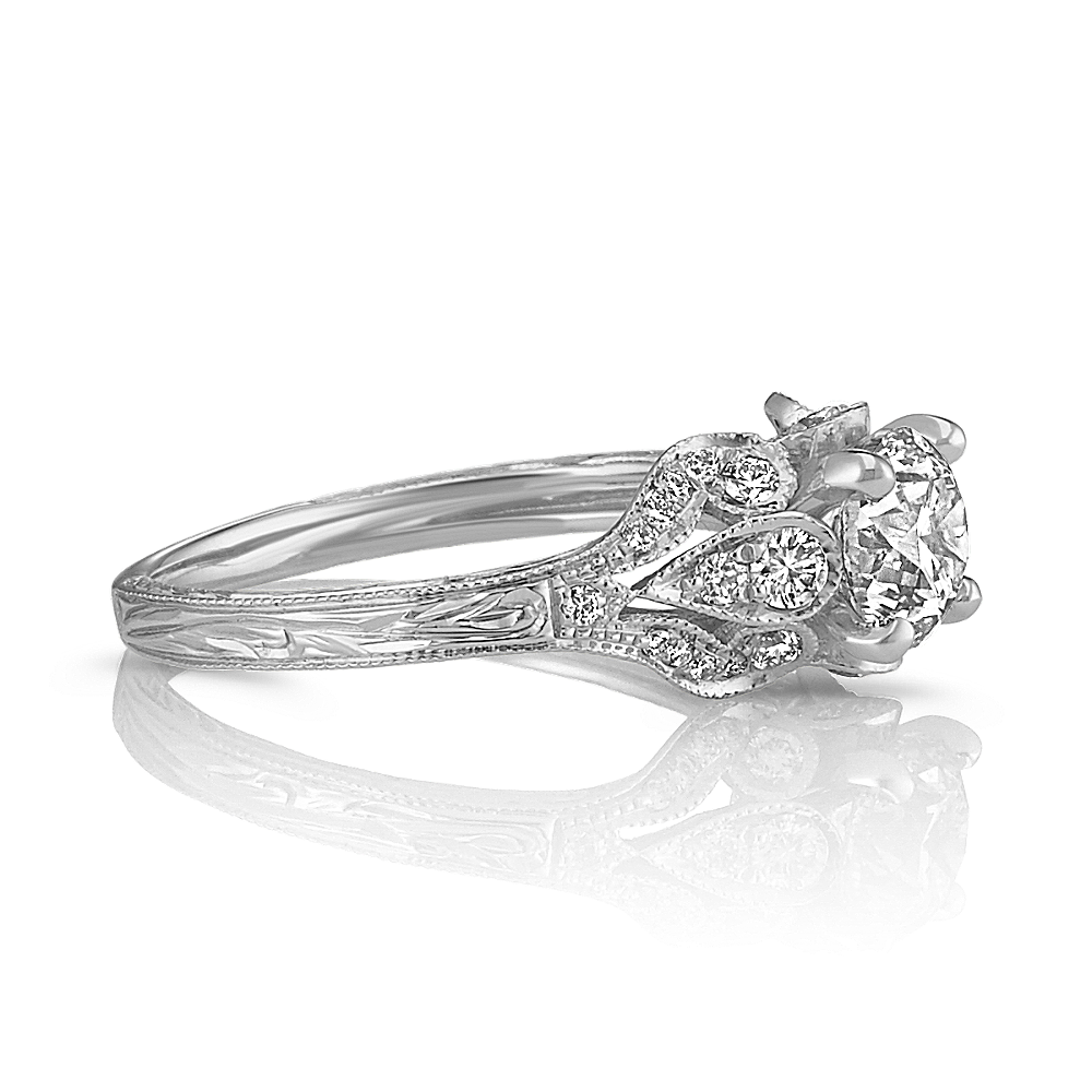 Vintage Cathedral Diamond Engagement Ring with Milgrain and Engraving ...