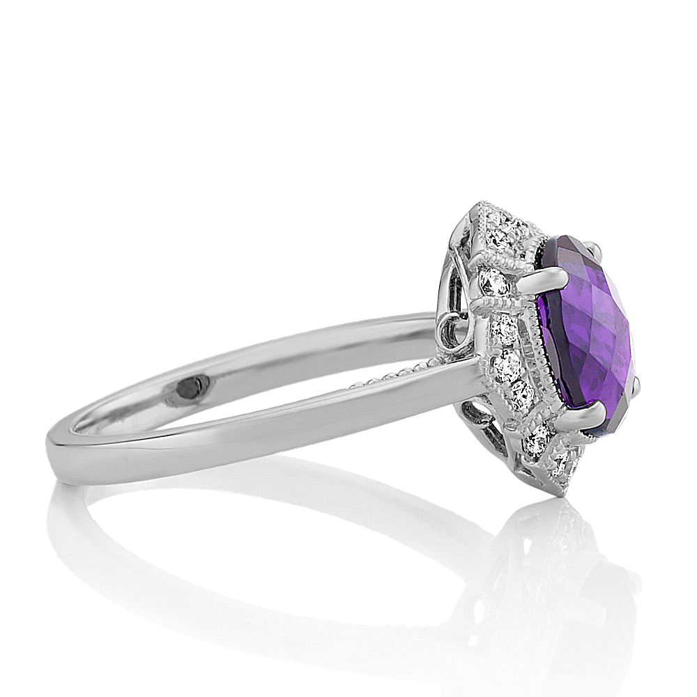Vintage Checkerboard Cut Amethyst and Diamond Ring | Shane Co.