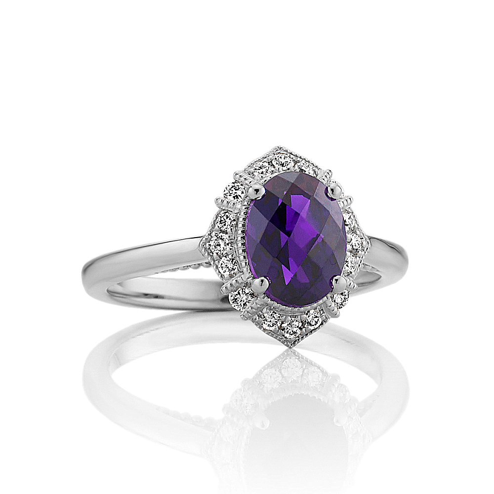 Vintage Checkerboard Cut Amethyst and Diamond Ring | Shane Co.