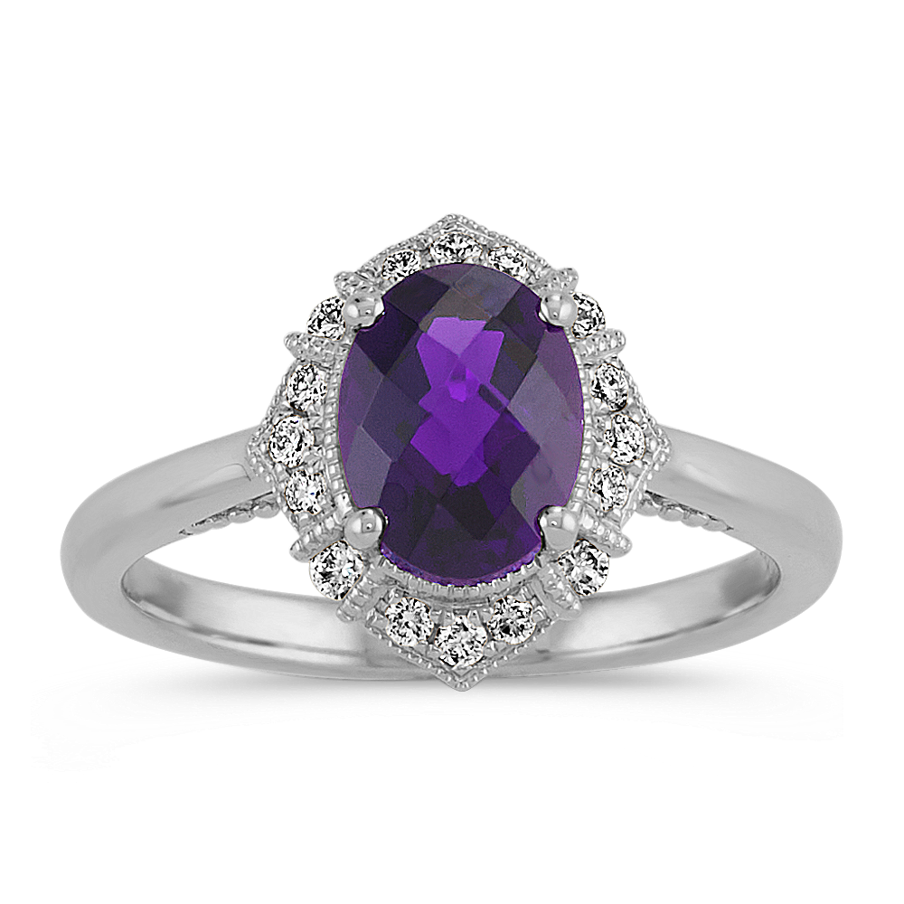 Vintage Checkerboard Cut Amethyst and Diamond Ring | Shane Co.
