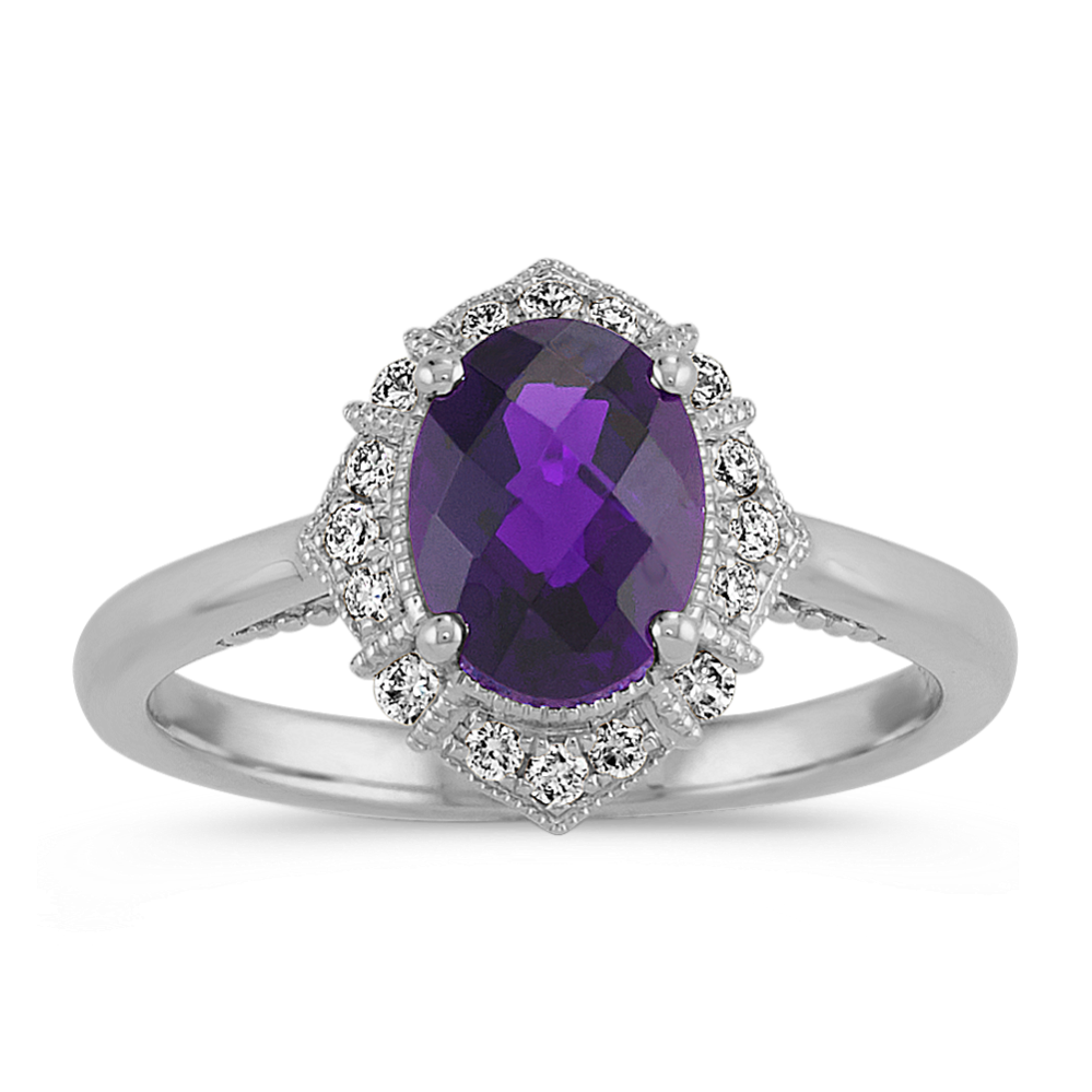 Vintage Checkerboard Cut Amethyst and Diamond Ring | Shane Co.