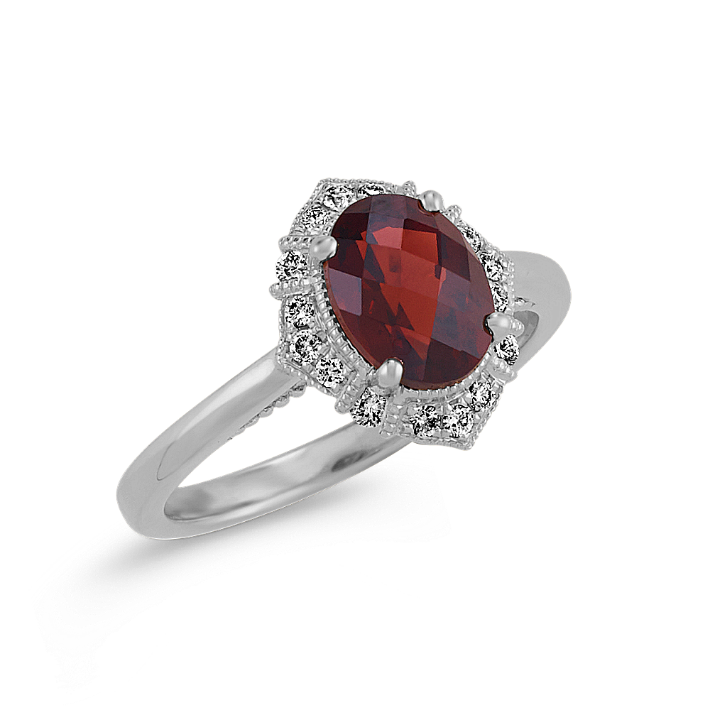 Vintage Checkerboard Cut Garnet and Diamond Ring | Shane Co.