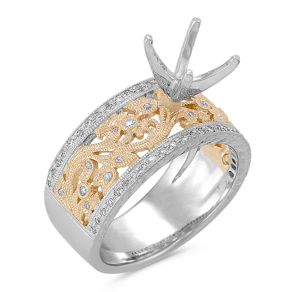 Vintage Diamond Two-Tone Engagement Ring with Pave Setting | Shane Co.