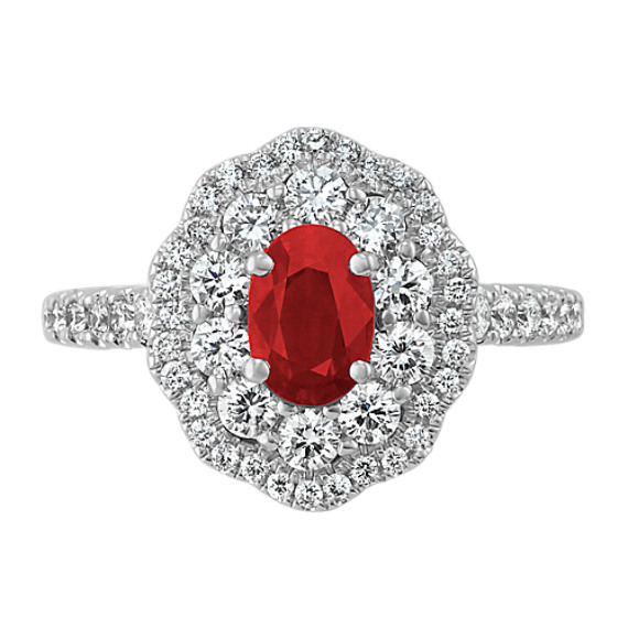 Oval Ruby and Diamond Ring in 14k White Gold | Shane Co.