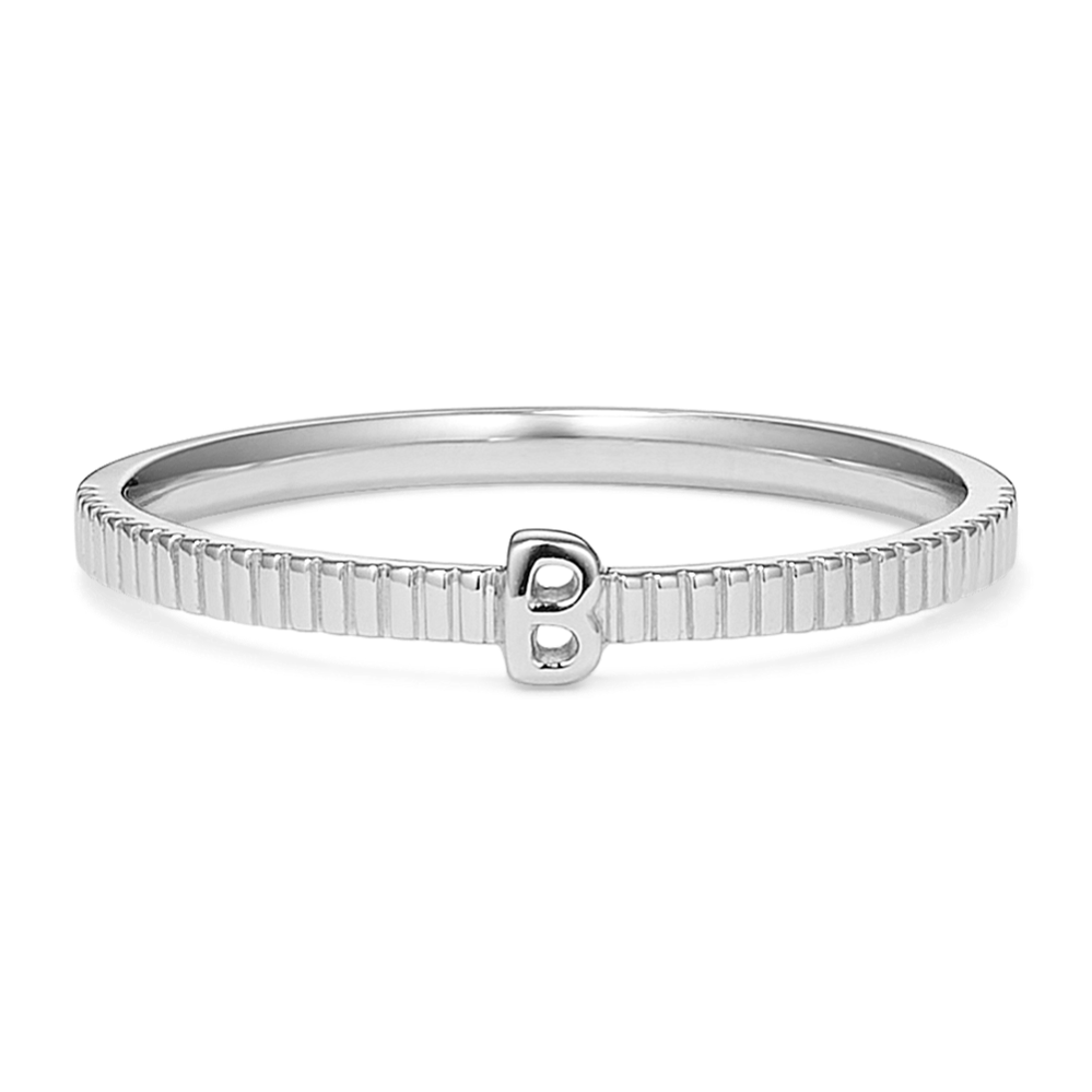 Letter B Fluted 14K White Gold Ring | Shane Co.