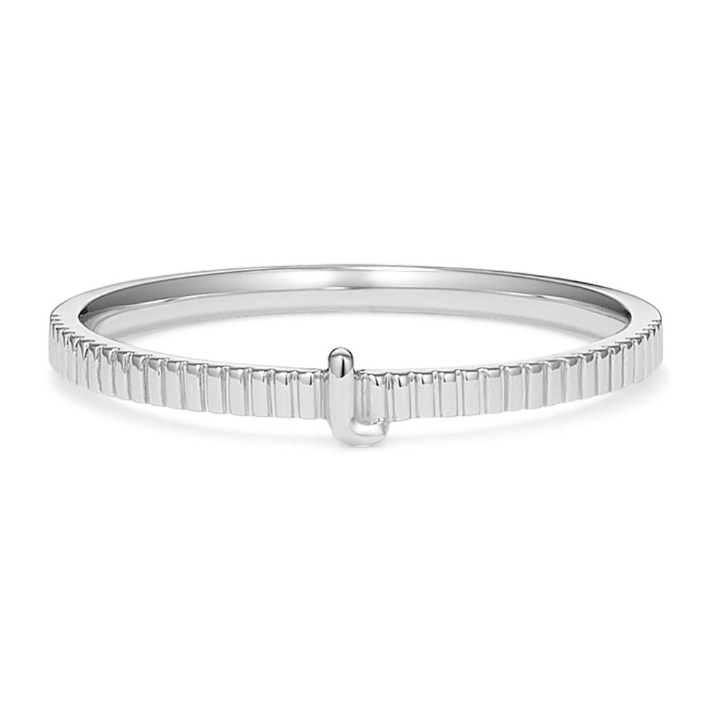 Letter L Fluted 14K White Gold Ring | Shane Co.