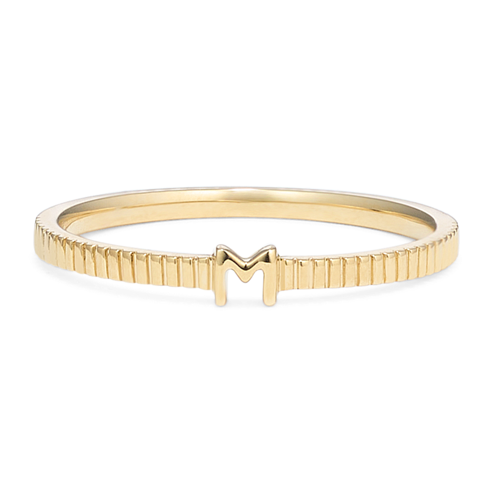 Letter M Fluted 14K Yellow Gold Ring
