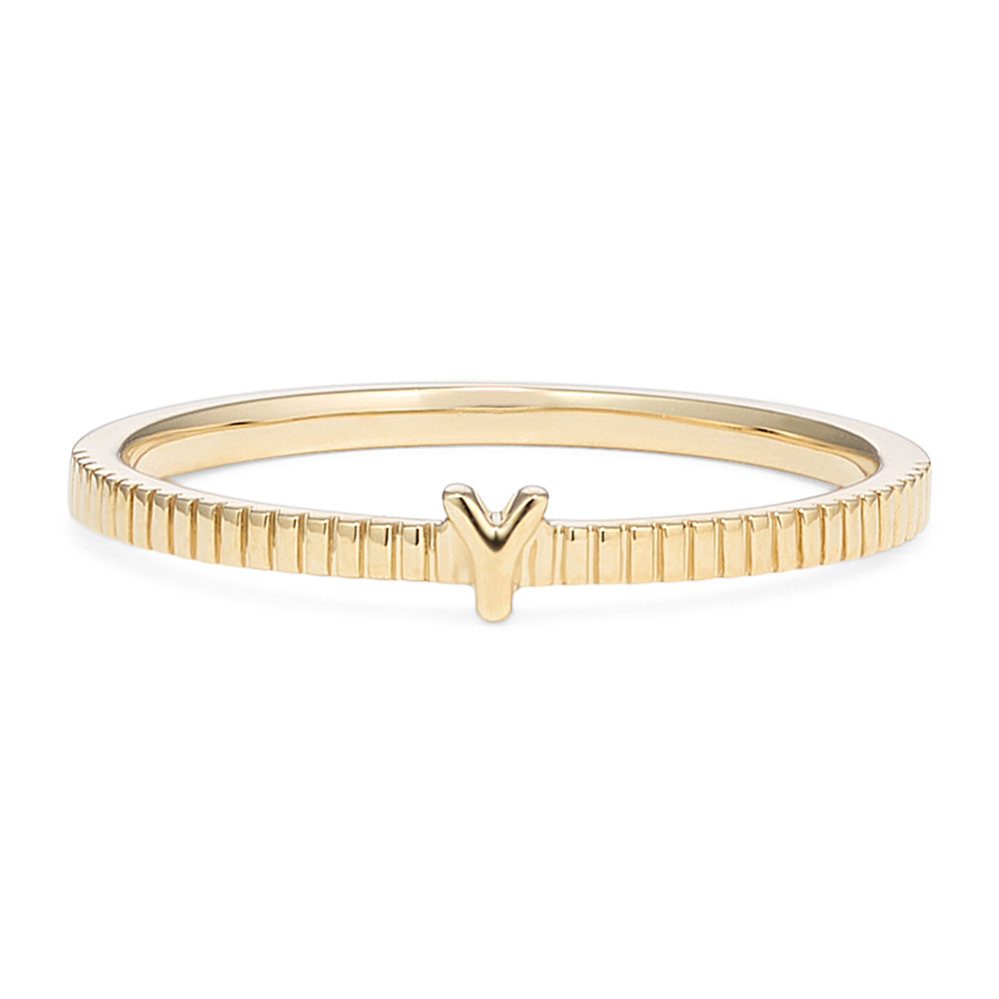 Letter V Fluted 14K Yellow Gold Ring | Shane Co.