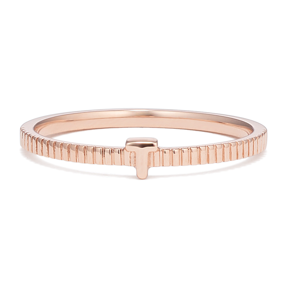 Letter T Fluted 14K Rose Gold Ring | Shane Co.