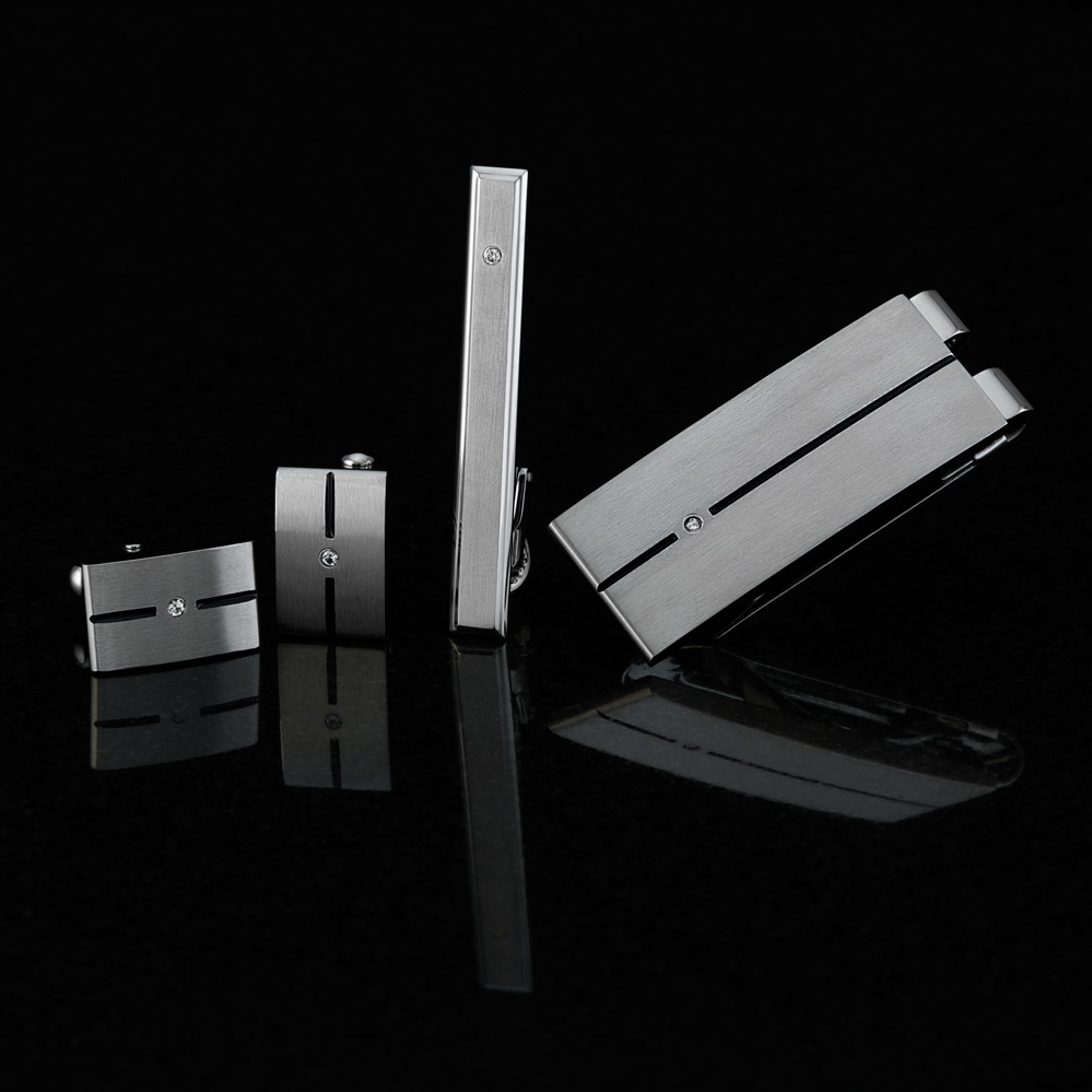 Round Diamond and Stainless Steel Tie Clip | Shane Co.