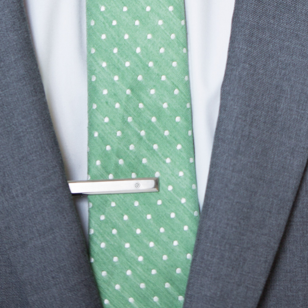 Round Diamond and Stainless Steel Tie Clip | Shane Co.
