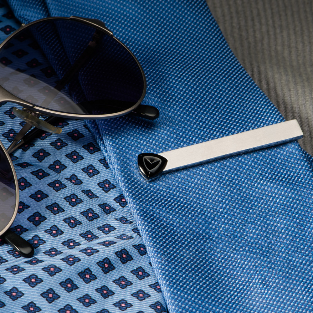 Stainless Steel Tie Clip with Black Ionic Accent | Shane Co.
