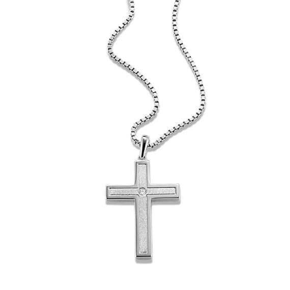 Aaron Diamond Cross Pendant in Sterling Silver | Shane Co.