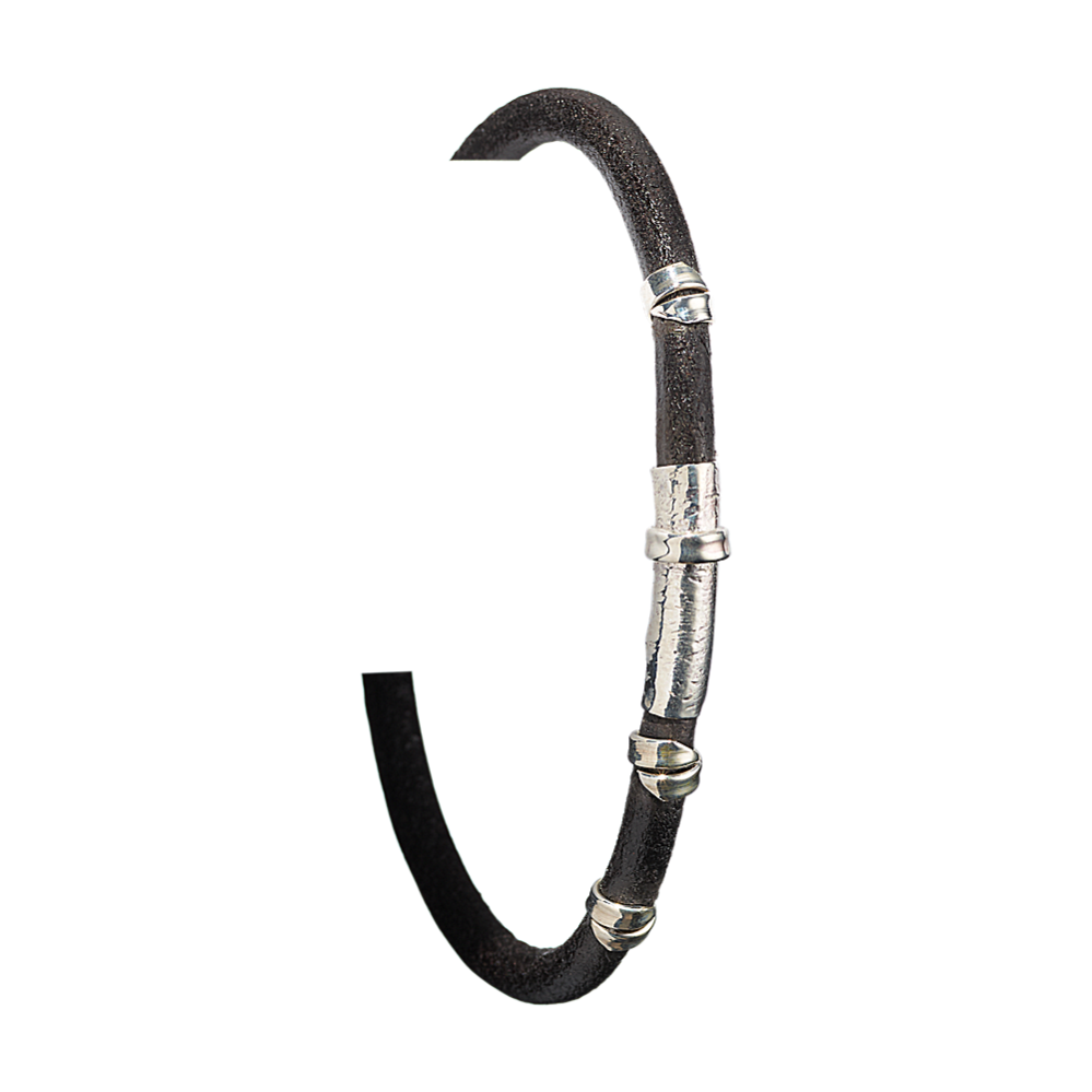 Adam Leather Bracelet with Silver Accents | Shane Co.