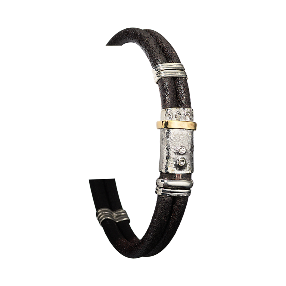 Hayes Leather Bracelet with Silver & Gold Accents | Shane Co.